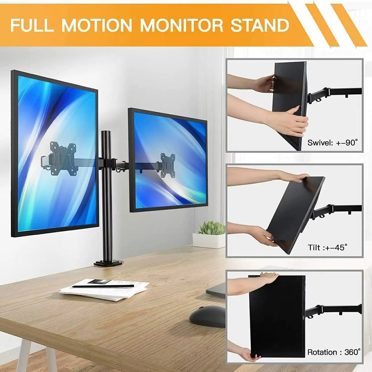 Adjustable Desk Mount Monitor Arm – Heavy-Duty VESA Stand with 360 ...
